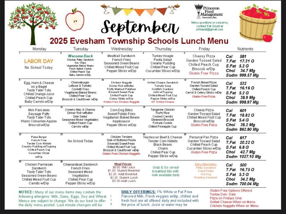 September 2025 Lunch Menu - Demasi Elementary PTA